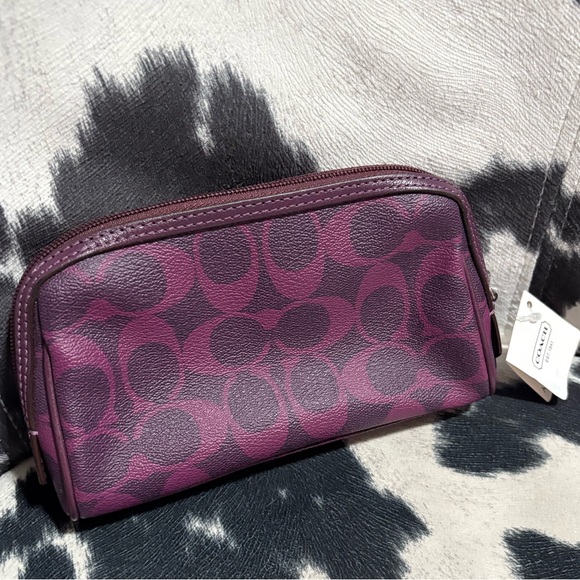 Bags | 2 Coach Merlot Purple Signature Cosmetic Bag Nwt | Poshmark